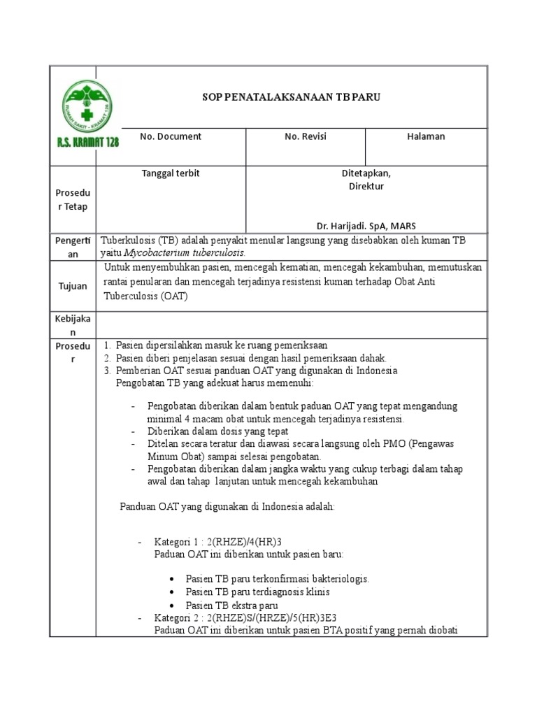 Sop Penatalaksanaan TB Paru | PDF