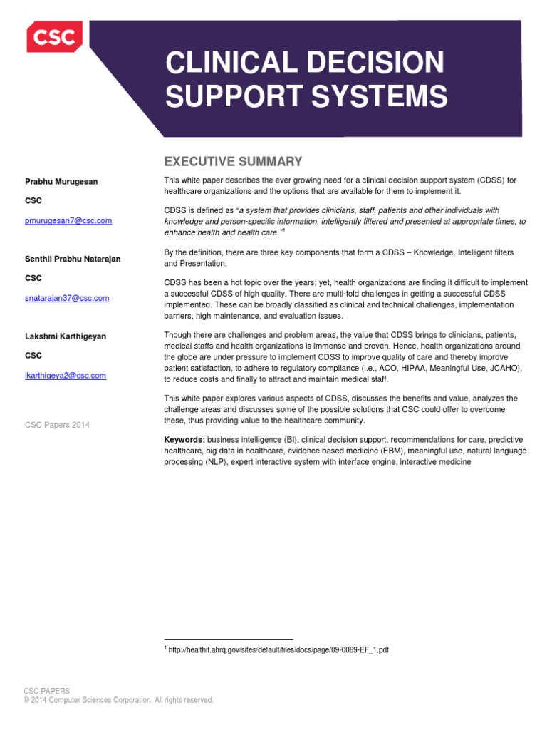 Clinical Decision Support Systems | PDF | Electronic Health Record ...