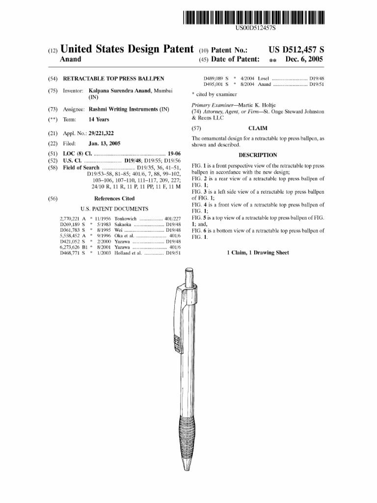 United States Design Patent (10) Patent No.: US D512,457 S | PDF ...