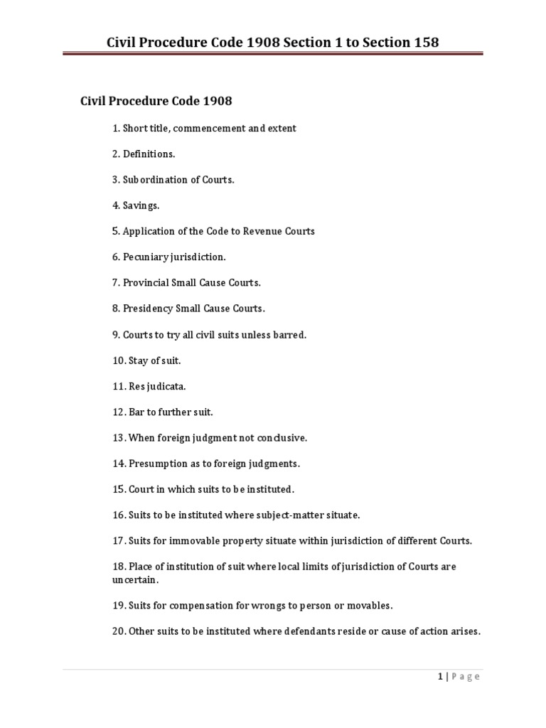 Civil Procedure Code 1908 Section 1 To Section 158 | PDF | Supreme Courts | Decree