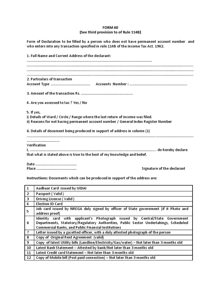 FORM 60 Format | PDF | Government | Government And Personhood
