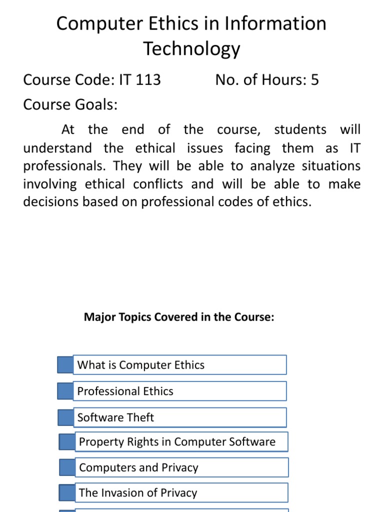 Computer Ethics in Information Technology | PDF