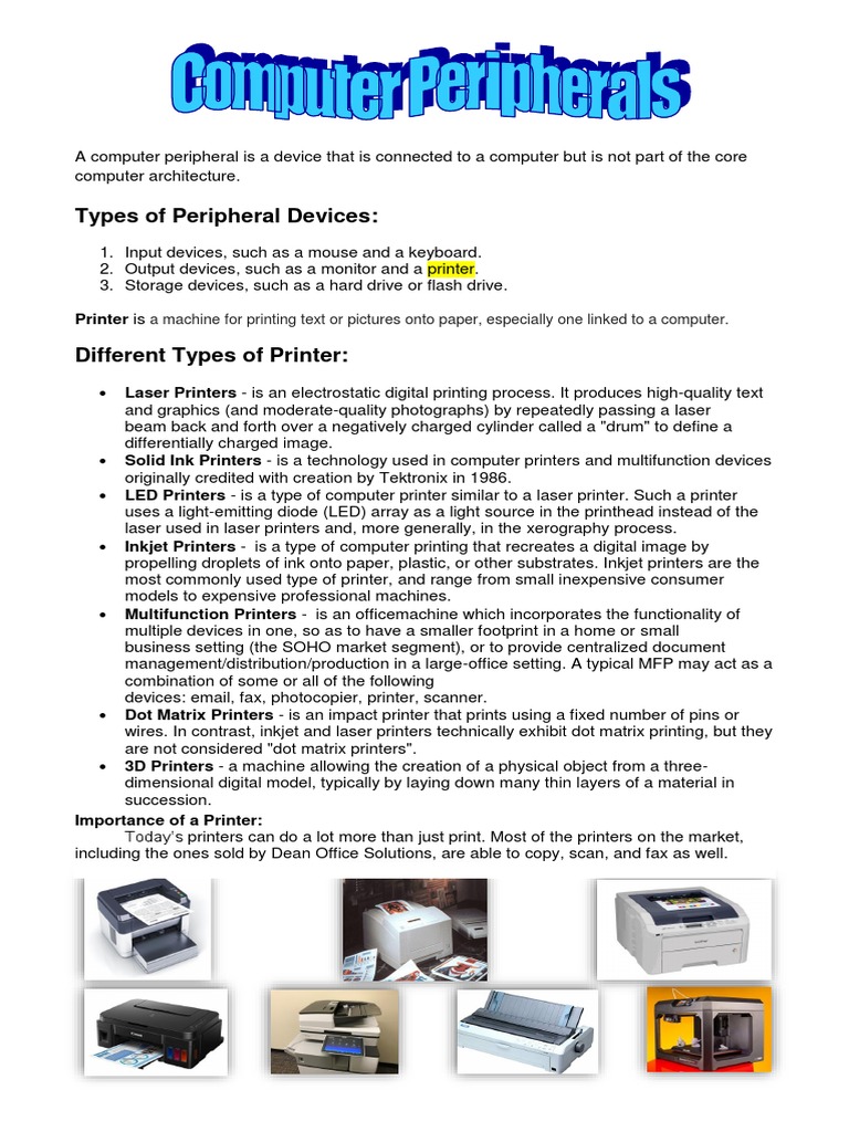 Types of Peripheral Devices:: Printer Is | PDF | Printer (Computing ...
