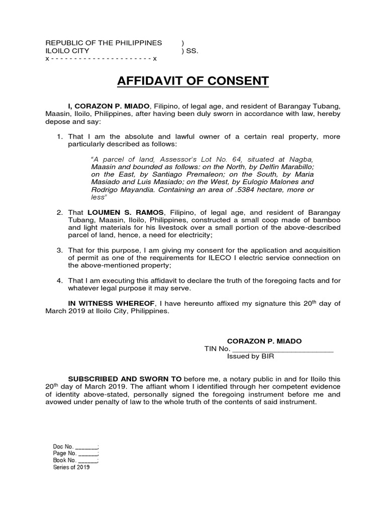 Affidavit of Consent for Electricity Connection | PDF
