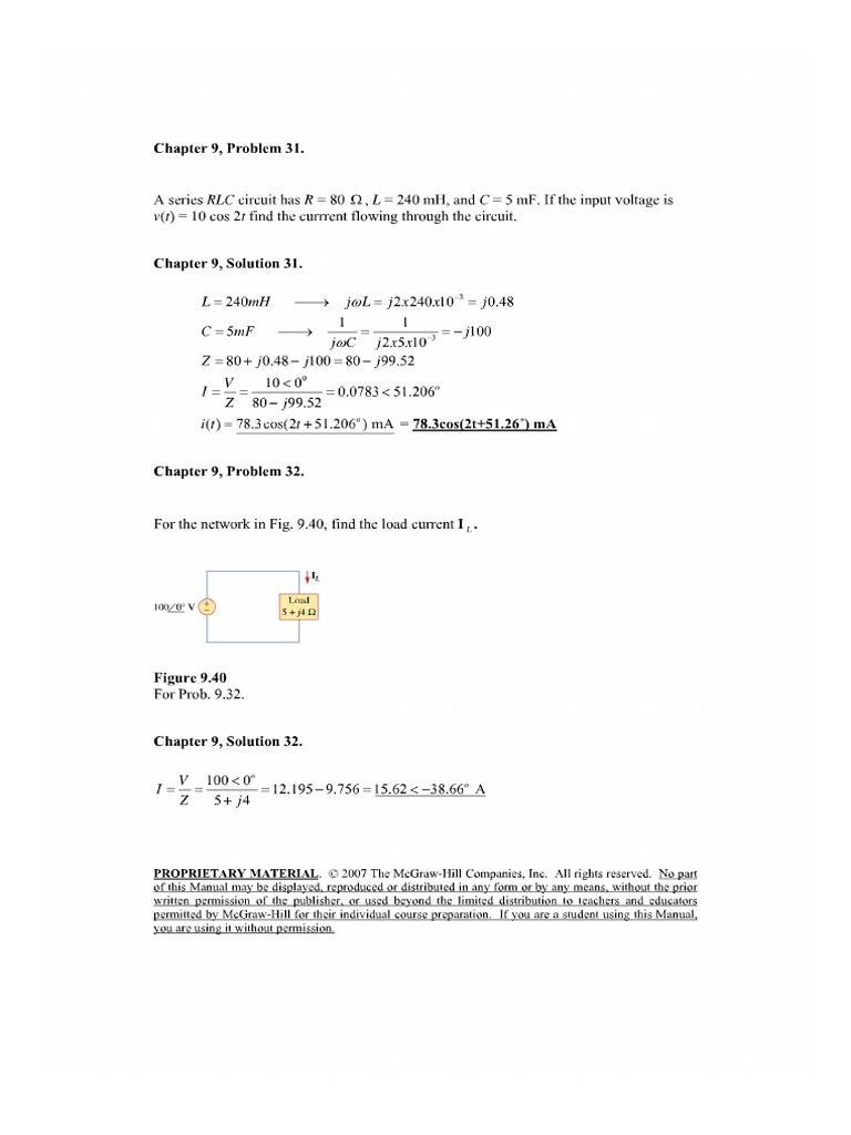 Solucuinario Circuitos Sadiku Capitulo 9-12 | PDF