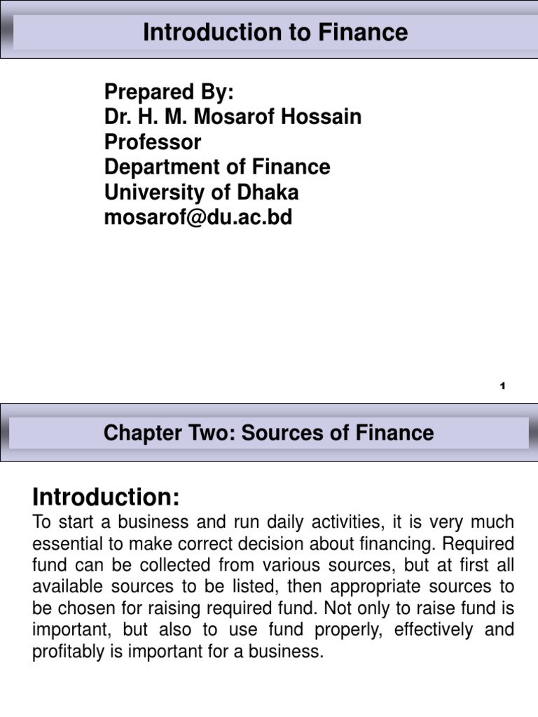 Chapter - 2 Sources of Finance | PDF
