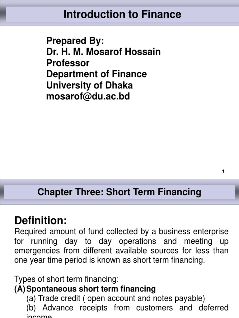 Chapter - 3 Short Term Financing | PDF | Factoring (Finance) | Interest