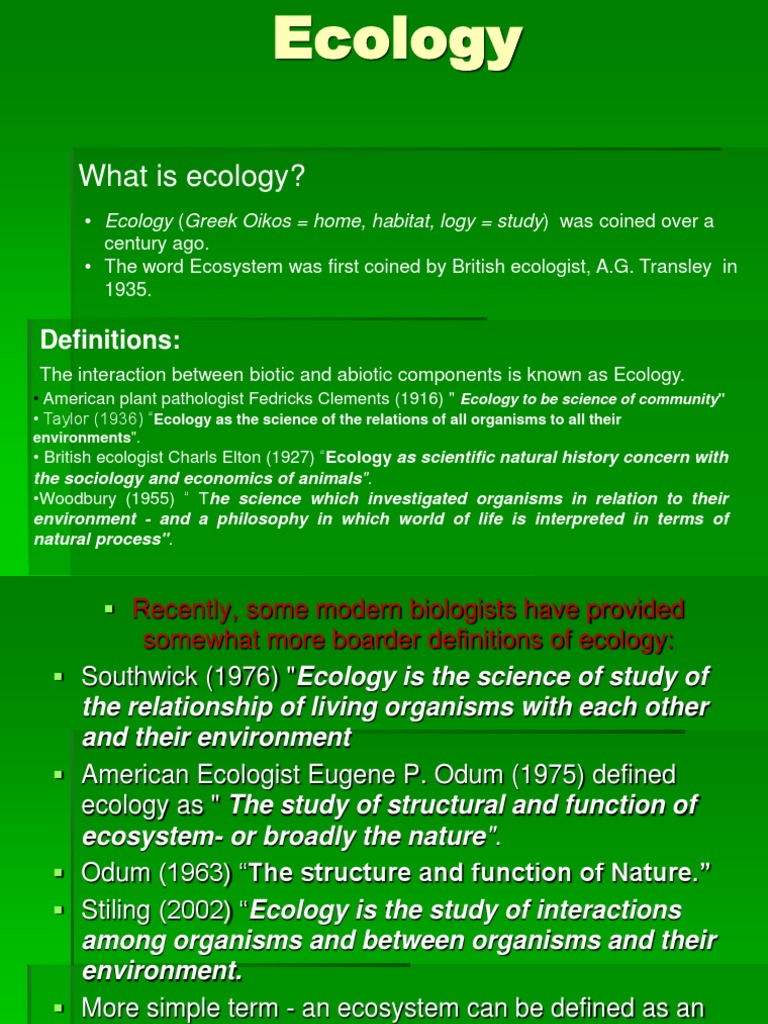 Lecture - 1 (Ecology PPT) 23-07-2015 | PDF | Ecology | Ecosystem