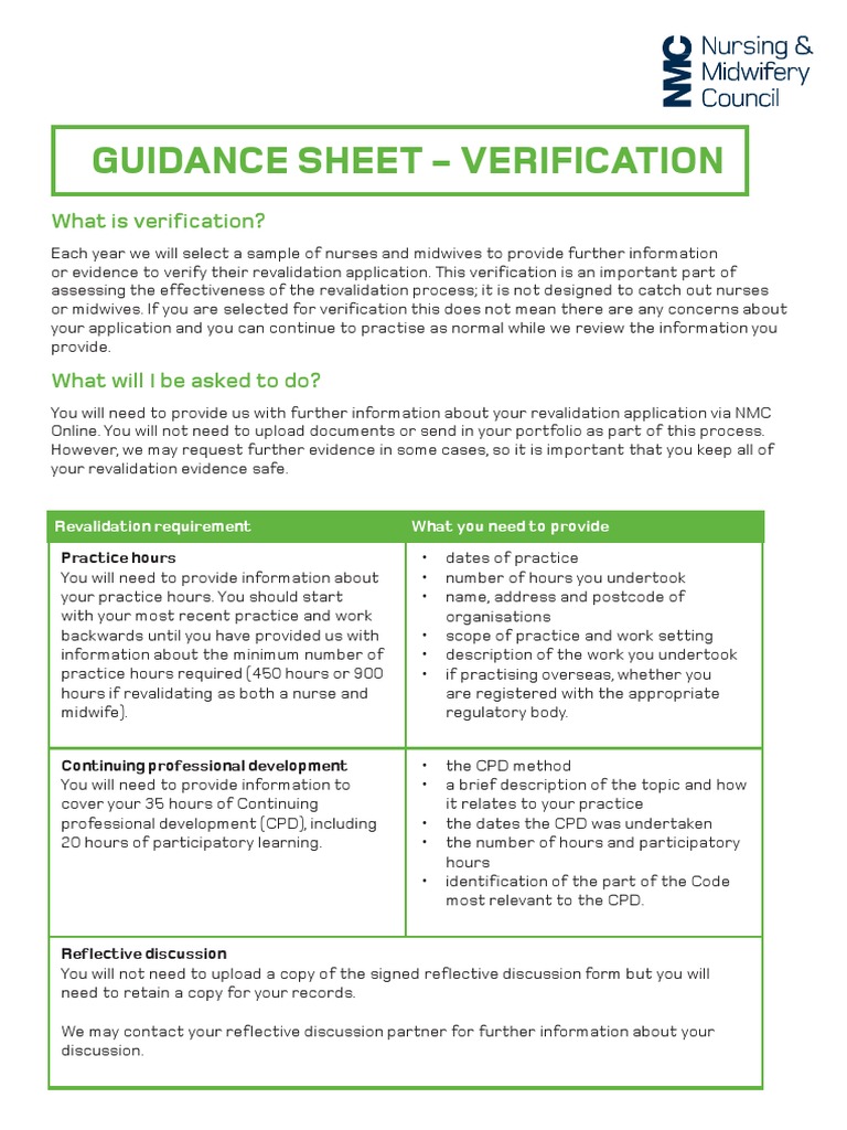 Verification Guidance Sheet | PDF | Midwife | Nursing