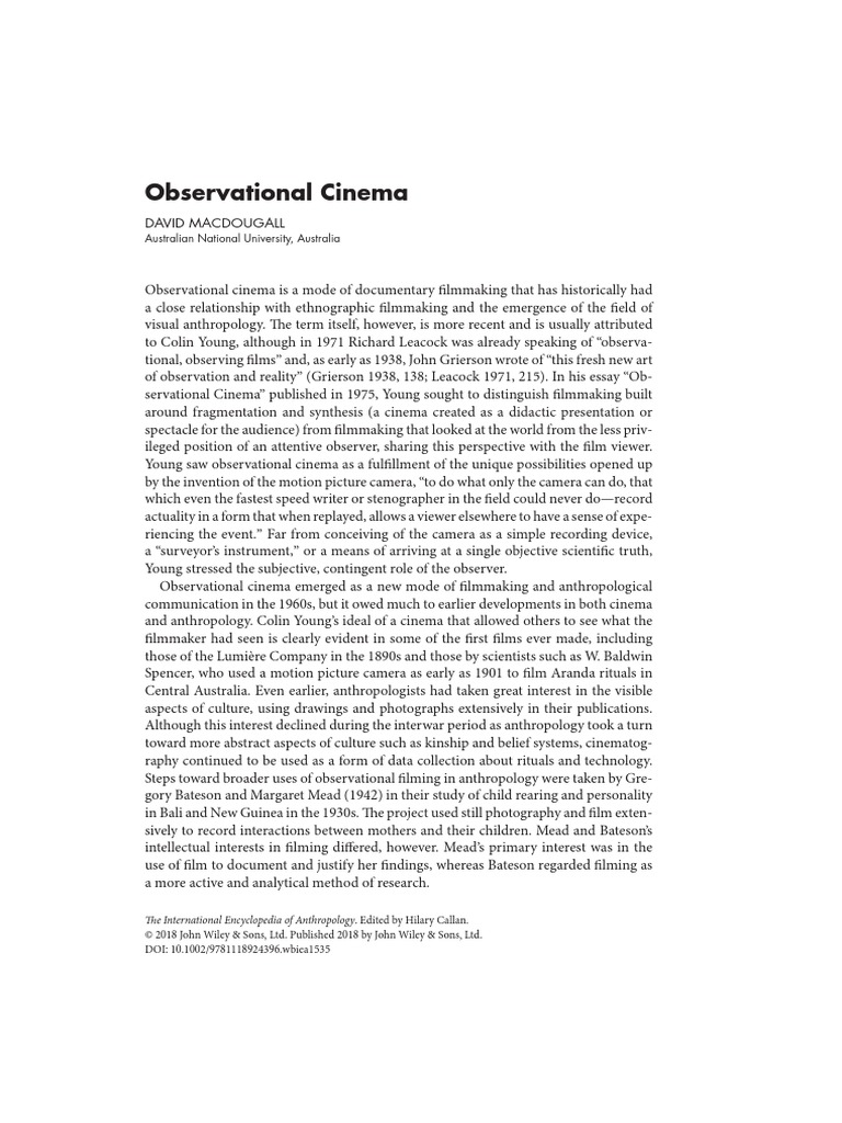 Macdougall2018 Observational Cinema | PDF | Ethnography | Anthropology