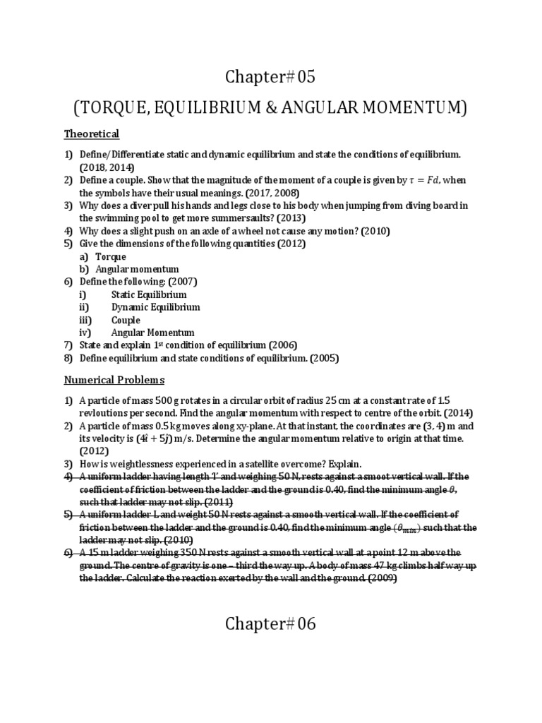 Chapter#05 (Torque, Equilibrium & Angular Momentum) : Theoretical | PDF | Gravity | Weight
