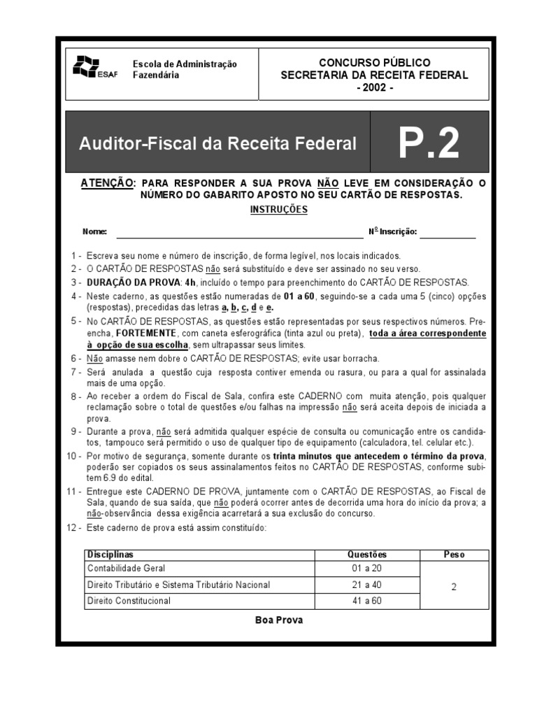 Prova Auditor-Fiscal Receita Federal 2002 | PDF | Capital próprio ...