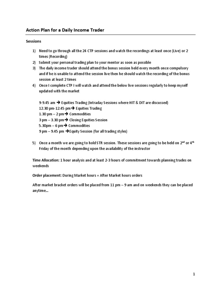 Daily Income Trader Action Plan | PDF | Market Trend | Stocks