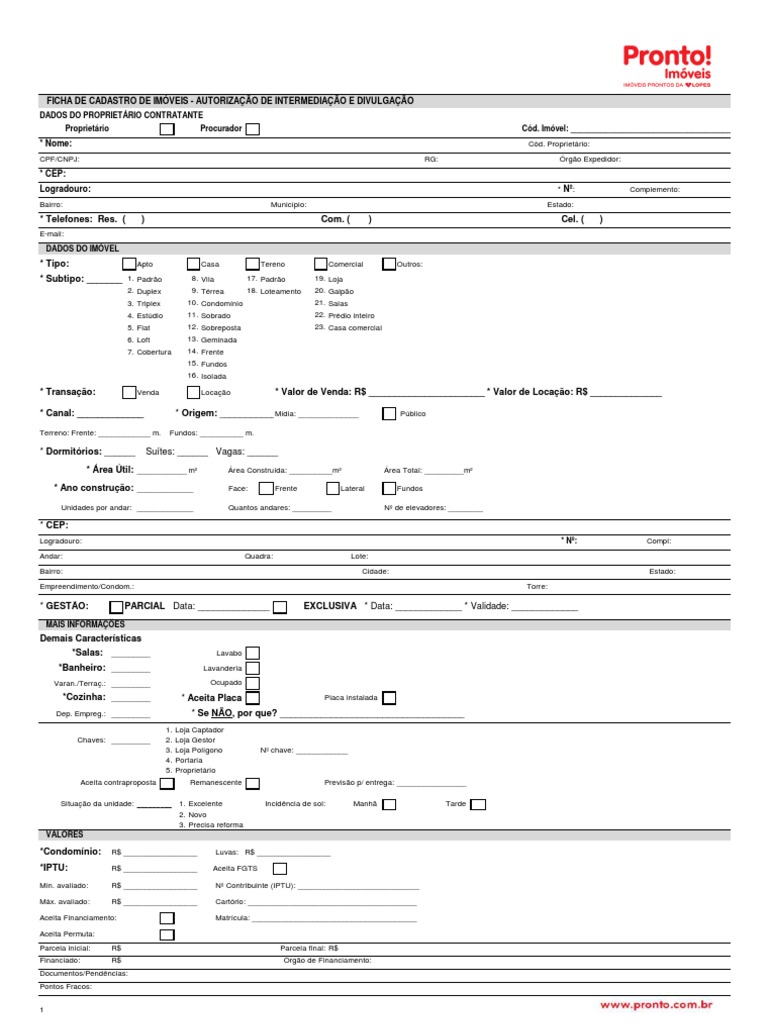 Ficha de Cadastro de Imovel