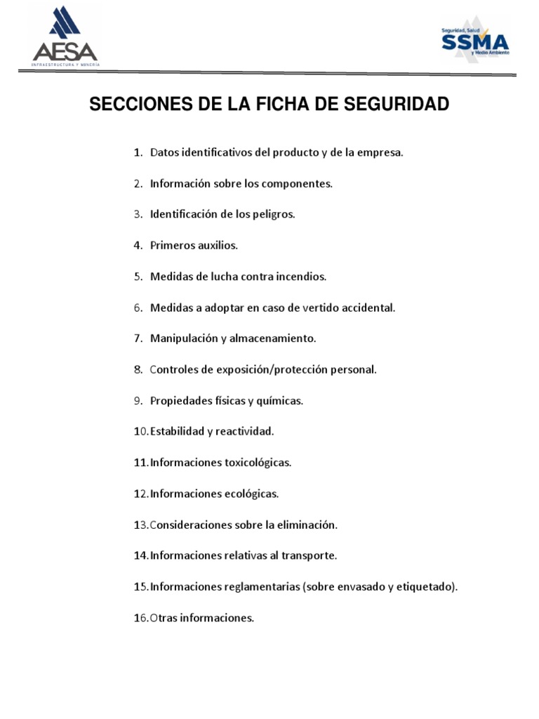Secciones de La Ficha de Seguridad | PDF | Salud y bienestar