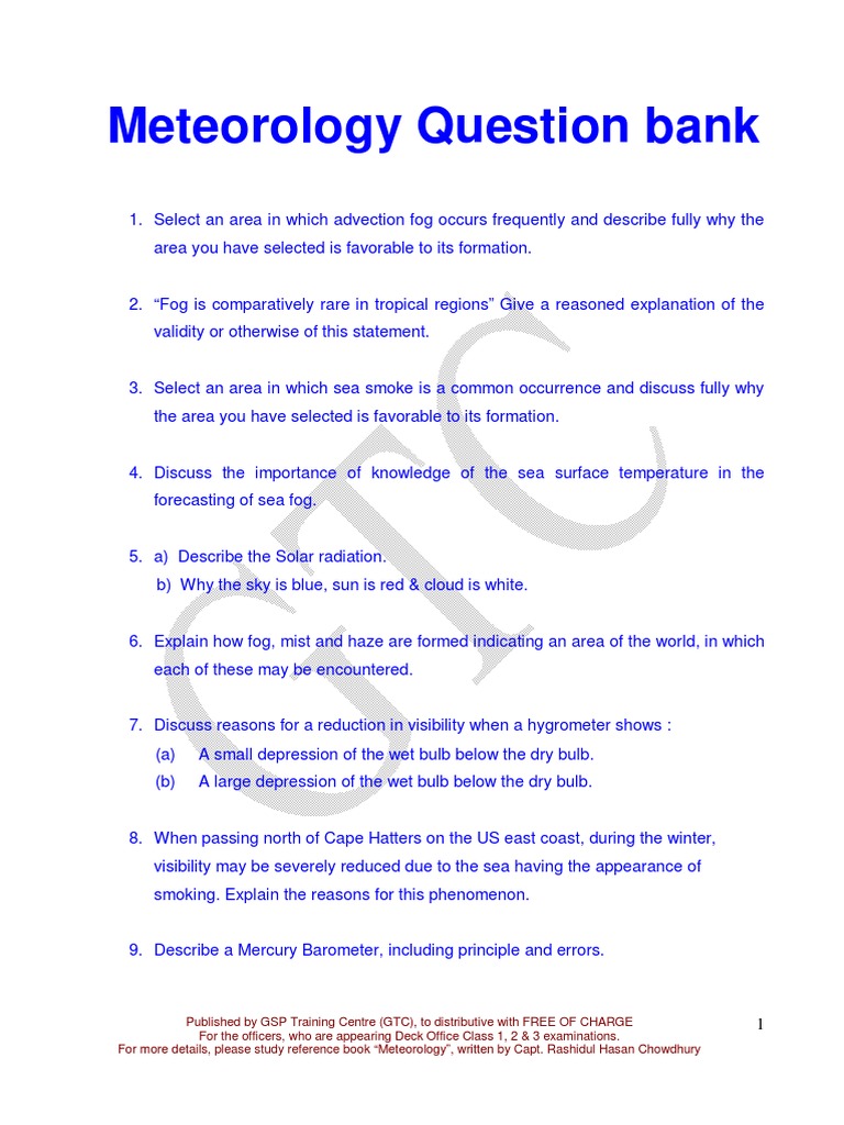 Meteorology Questions | PDF | Fog | Meteorology