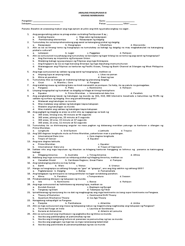 Unang Markahan AP 8 | PDF