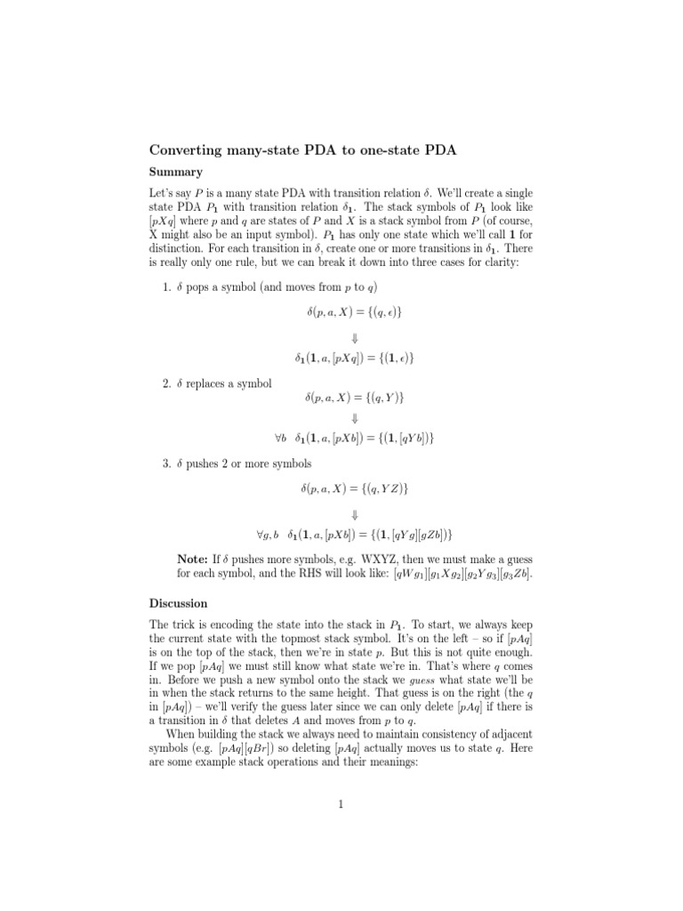 Converting Many-State PDA To One-State PDA | PDF | Areas Of Computer ...