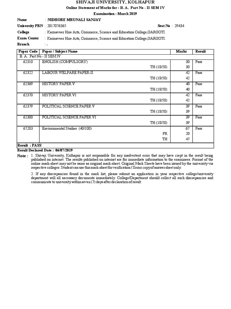 Online Statement of Marks | PDF | Learning