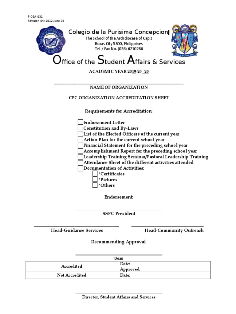 Organization Accreditation Sheet | PDF