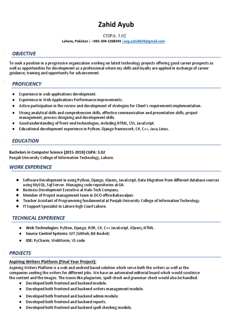Zahid Ayub Resume | PDF | Web Application | Software Development