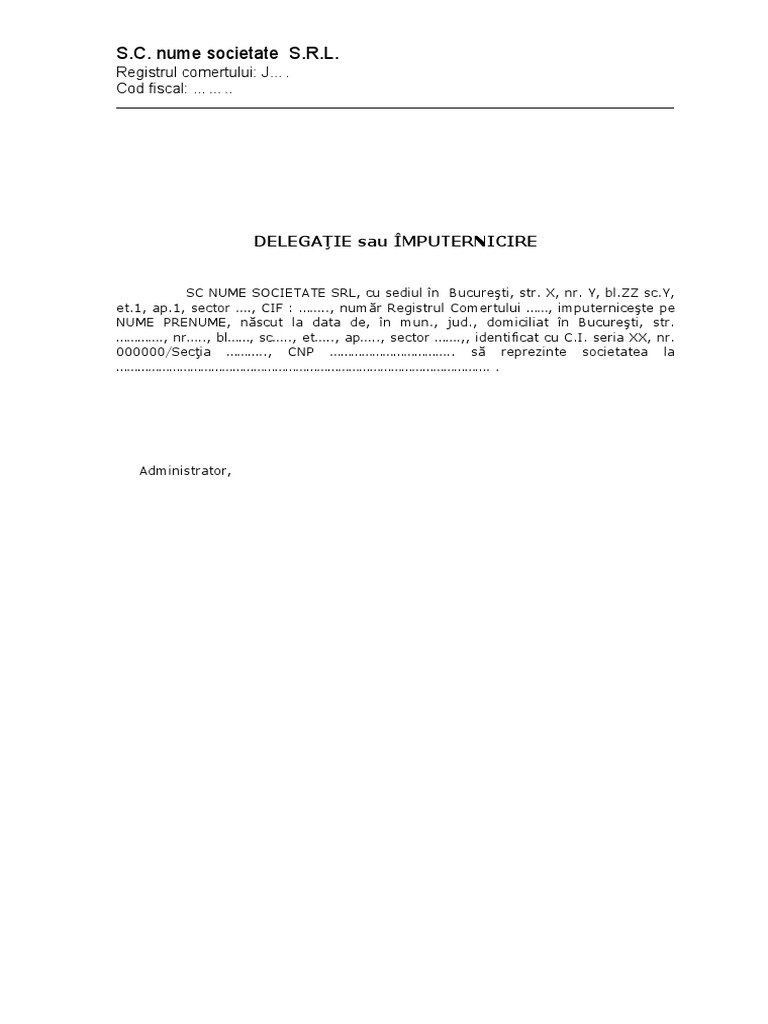 Model Imputernicire Delegatie General | PDF