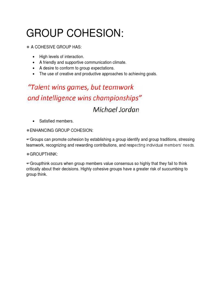 Group Cohesion | PDF | Social Science | Self-Improvement