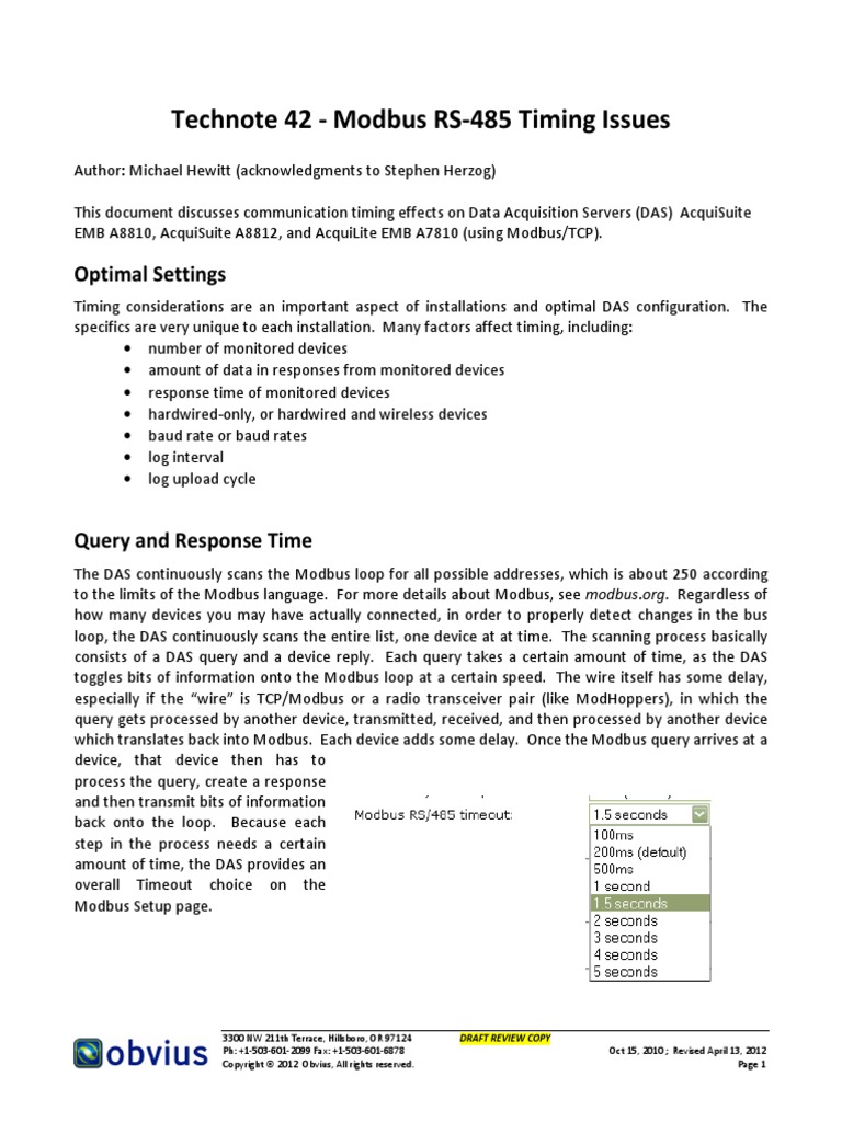 Technote 42 - Modbus RS-485 Timing Issues: Optimal Settings | PDF ...