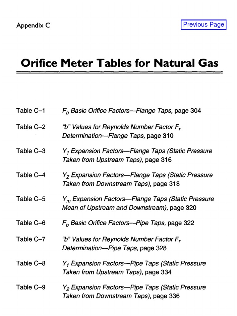Orifice Meter Tables for Natural Gas Flow Measurement | PDF | Tools ...
