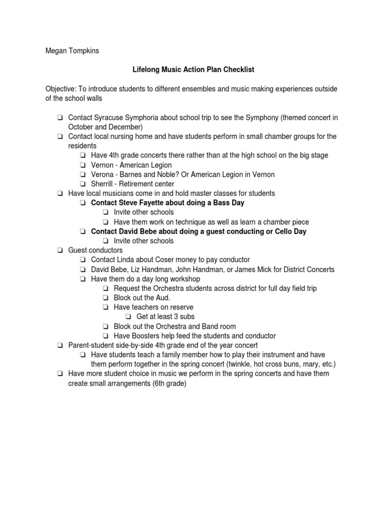 Tompkins - Lifelong Music Action Plan | PDF