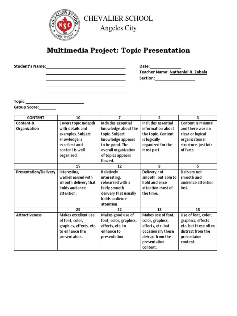 Multimedia Project Evaluation Rubric | PDF | Rubric (Academic) | Psychology