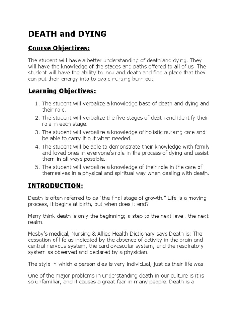 Death and Dying | PDF | Death | Nursing