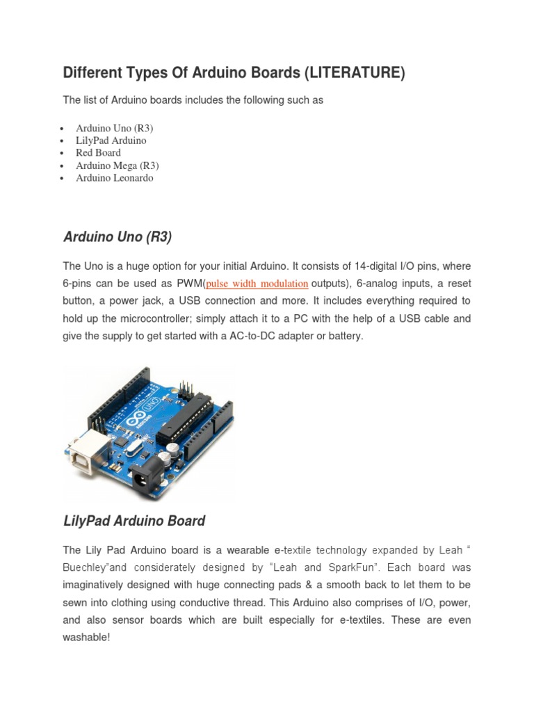 Different Types of Arduino Boards (LITERATURE) | PDF | Rechargeable ...