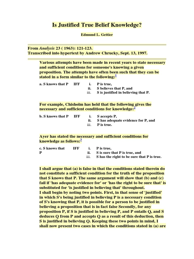 Is Justified True Belief Knowledge | PDF | Epistemology | Logic