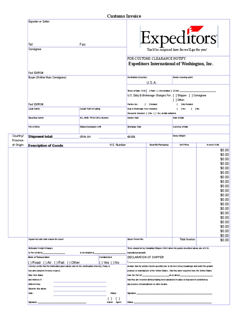 Customs Invoice: Expeditors International of Washington, Inc | Download ...