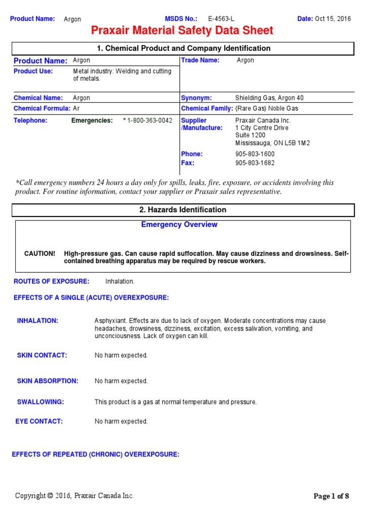 MSDS Argon | PDF | Argon | Breathing