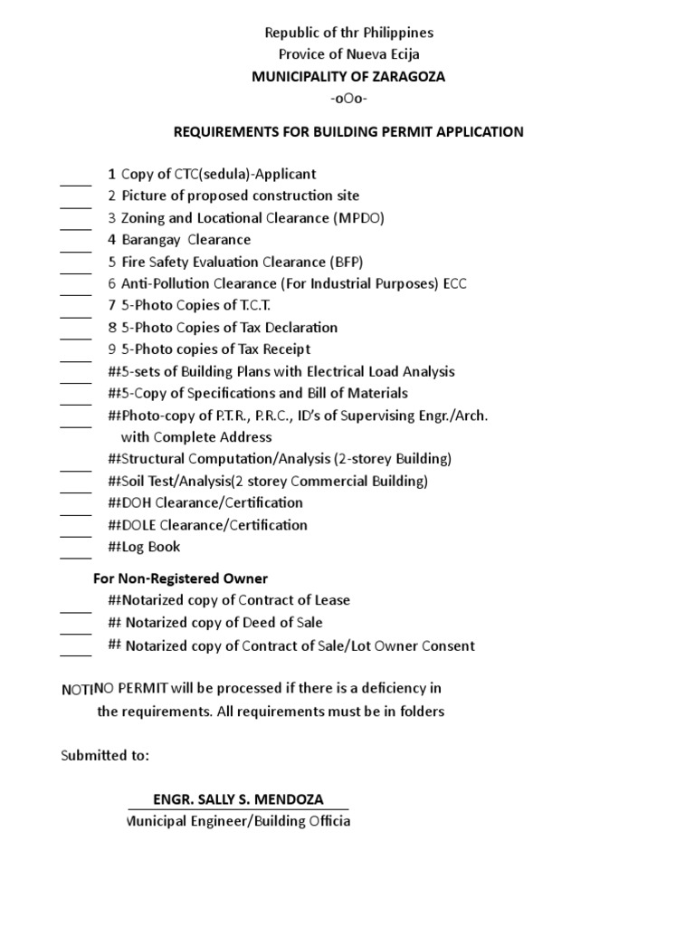 Requirements For Building Permit | PDF | Engineering | Business