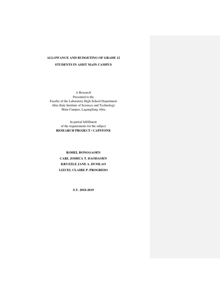 Budgeting Practices of Grade 12 Students | PDF | Survey Methodology ...