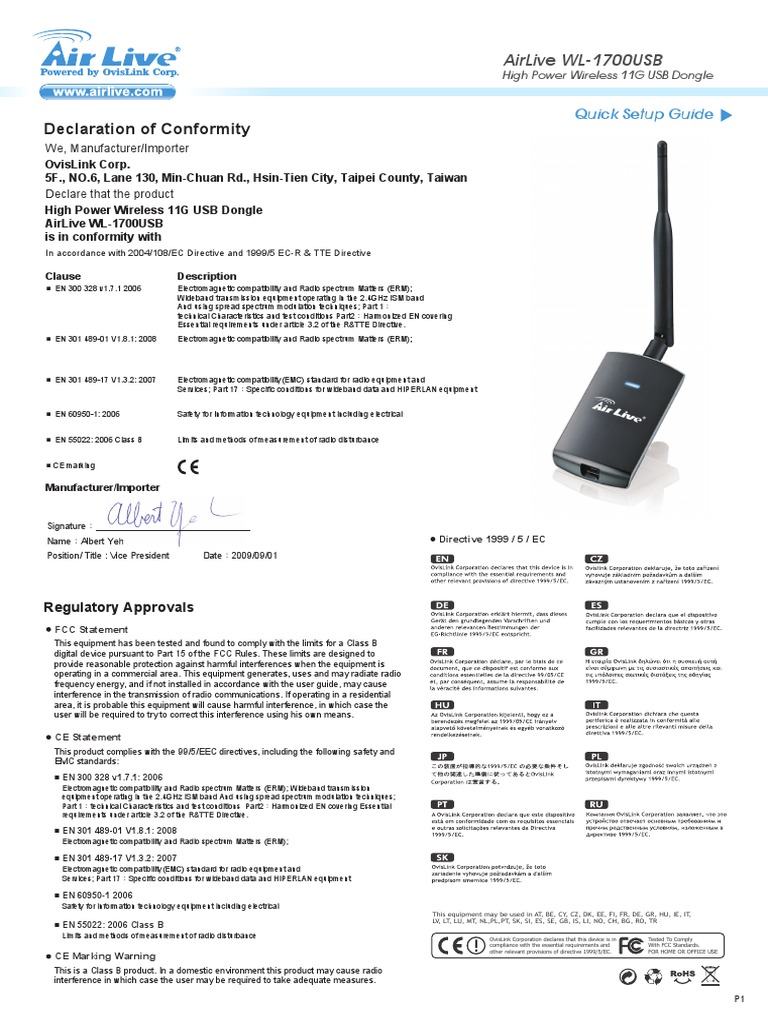 AirLive WL-1700USB Quick Setup Guide | PDF | Electromagnetic ...