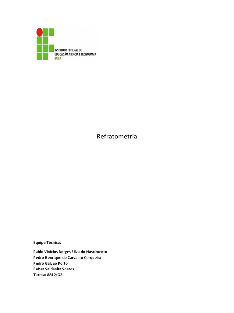 Refratometria - Relatório I | PDF | Refração | Reflexão (Física)