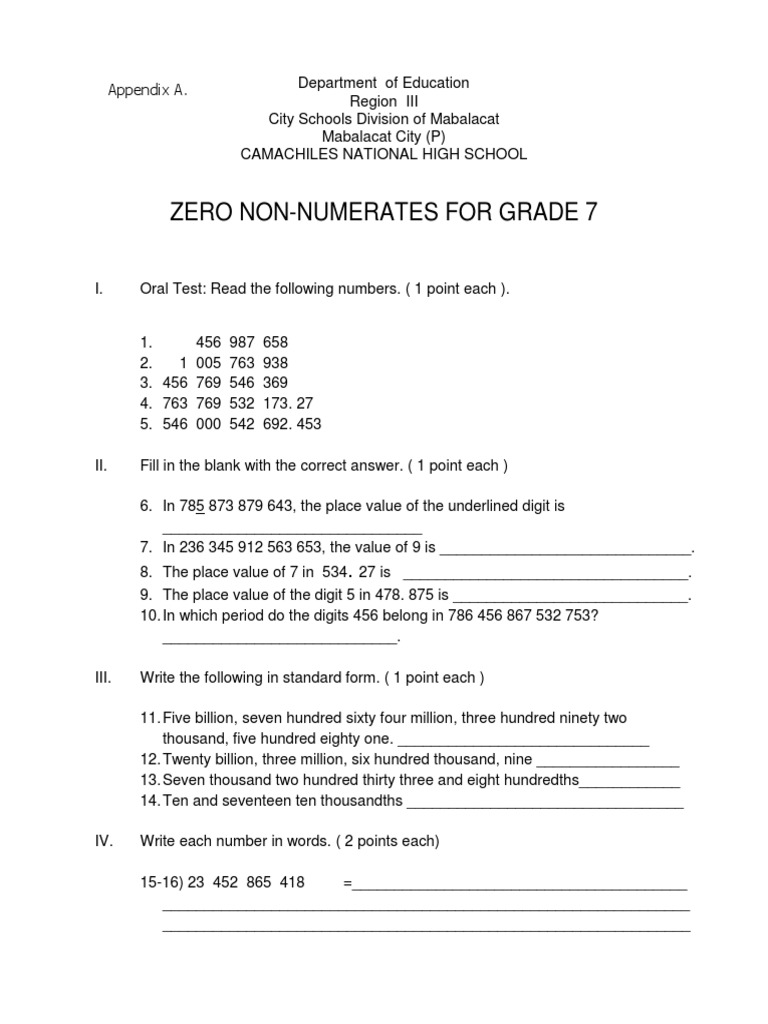 A Test For Non Numerates | PDF | Teaching Mathematics
