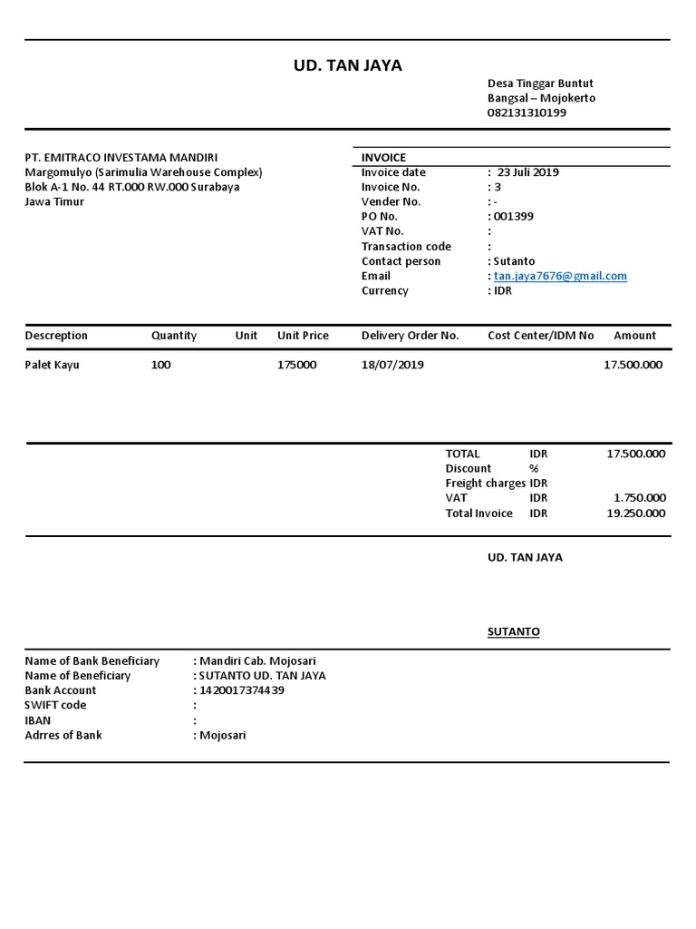 Invoice for PT Emitraco Surabaya | PDF