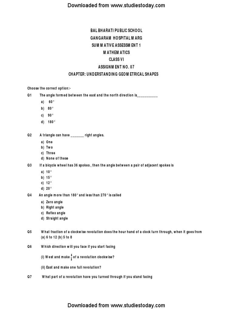 CBSE Class 6 Maths Practice Worksheets | PDF | Rectangle | Convex Geometry