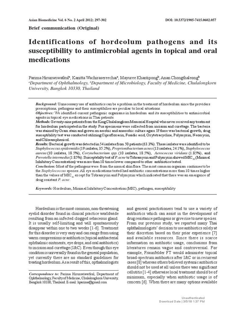 Hordeolum | PDF | Antimicrobial Resistance | Medical Specialties