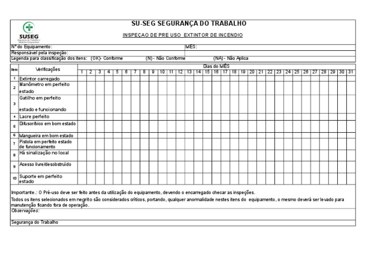 CHECKLIST Extintor de Incêndio - Mensal | PDF