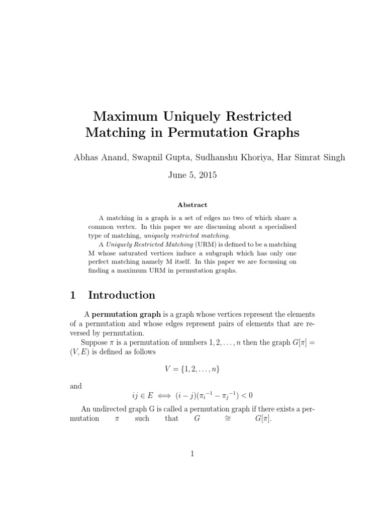 Maximum Uniquely Restricted Matching in Permutation Graphs | Download ...