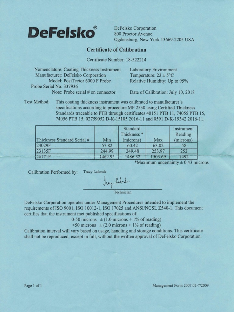 Coating Thickness Instrument - Certificate | PDF