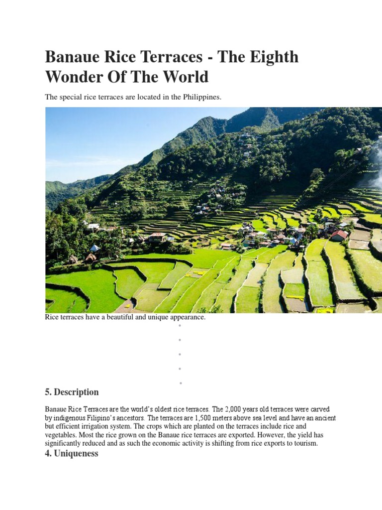 Banaue Rice Terraces - The Eighth Wonder of The World | PDF | Rice ...