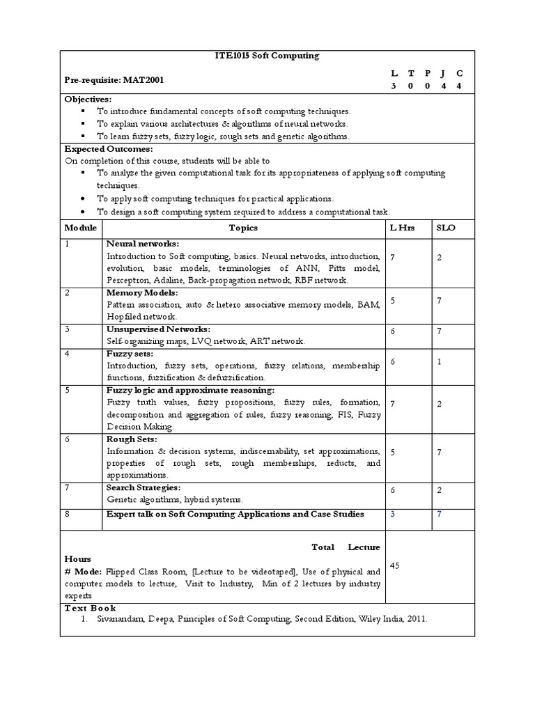 ITE1015 Soft-Computing ETH 1 AC40 | PDF | Fuzzy Logic | Artificial Neural Network