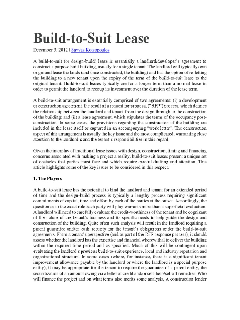 Build To Suit Lease | PDF | Leasehold Estate | Landlord